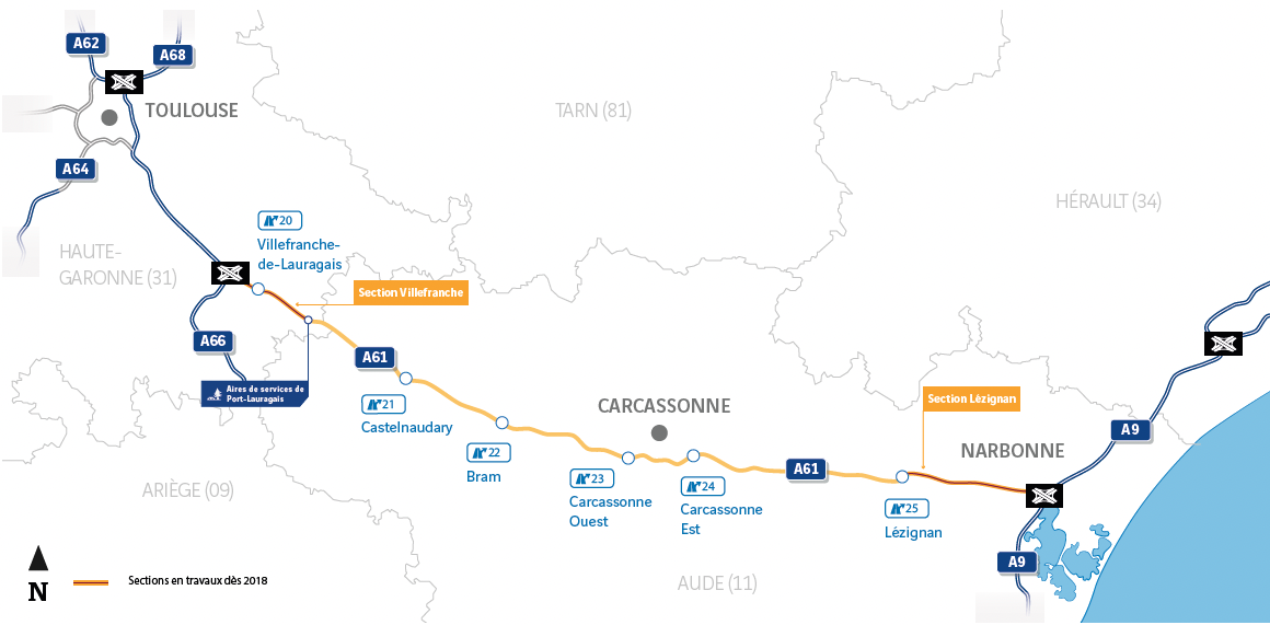 A61 - Aménagement à 2x3 voies entre Toulouse et Narbonne - Autoroutes ...
